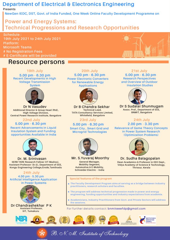 Faculty Development Programme on Power and Energy Systems: Technical ...