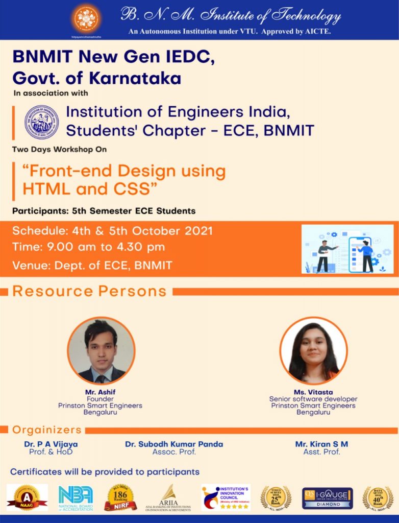 Two Days Workshop On Front End Design Using Html And Css