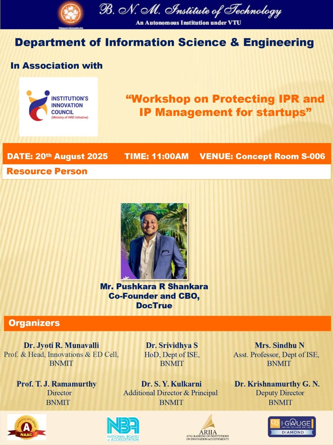 Organized Workshop on "Protecting IPR and IP Management for Startups ...